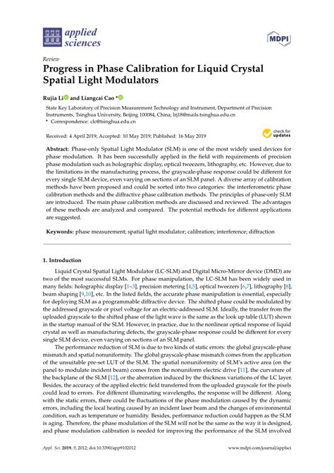 Pdf Progress In Phase Calibration For Liquid Crystal Spatial Light