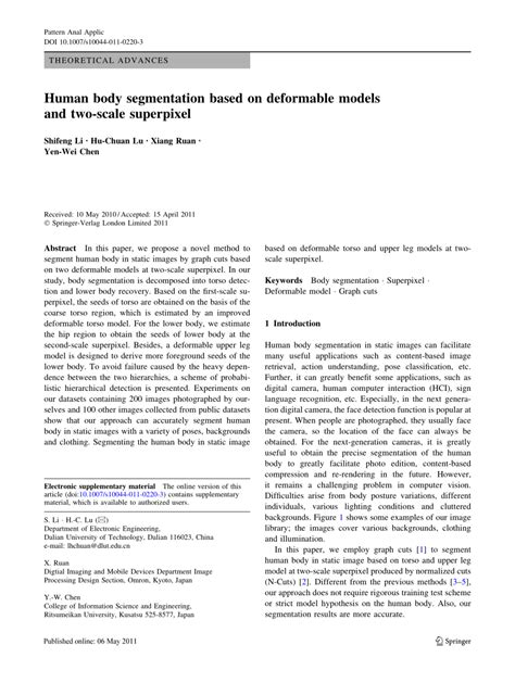 Pdf Human Body Segmentation Based On Deformable Models And Two Scale