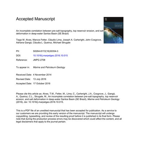 Pdf An Incomplete Correlation Between Pre Salt Topography Top