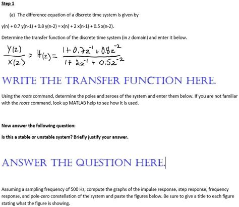 Step 1 A The Difference Equation Of A Discrete Time System Is Given By Yn 07 Yn 1 08