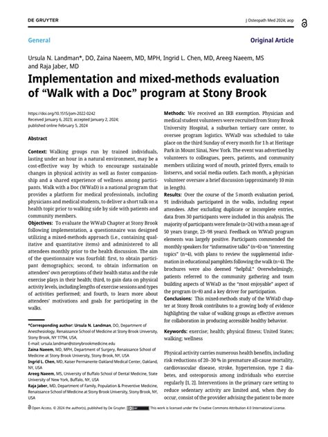 Pdf Implementation And Mixed Methods Evaluation Of Walk With A Doc Program At Stony Brook