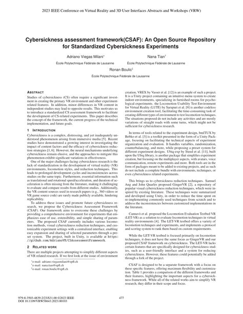 pdf cybersickness assessment framework csaf an open source