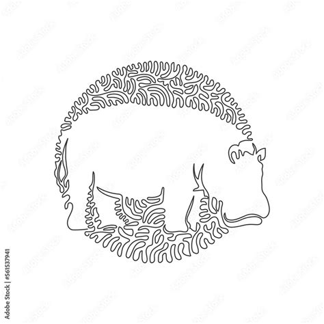 Continuous Curve One Line Drawing Of Hippos Are Grazers Abstract Art In Circle Single Line