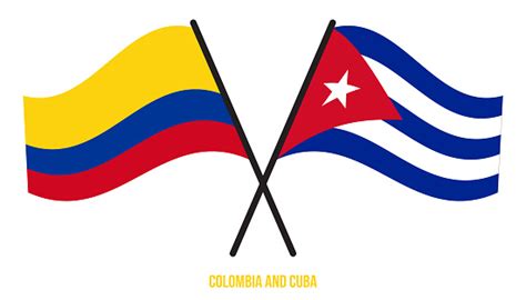 콜롬비아와 쿠바 국기교차 와 흔들리는 플랫 스타일 공식 비율 올바른 색상입니다 0명에 대한 스톡 벡터 아트 및 기타 이미지