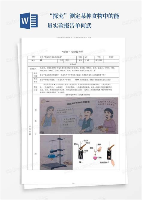 “探究”测定某种食物中的能量实验报告单 何武 Word模板下载 编号ldkjgxdg 熊猫办公