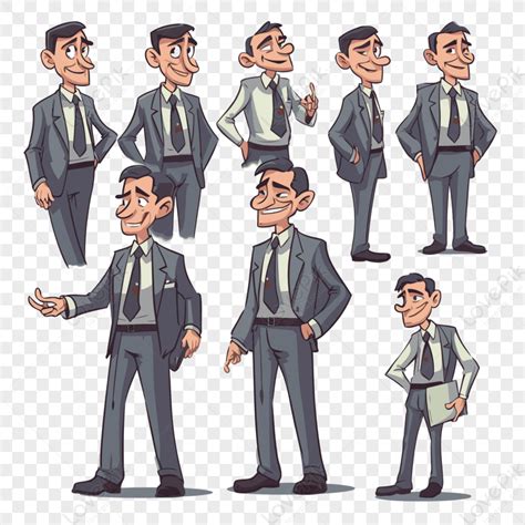 비즈니스 정장 만화에 애니메이션 남자의 다양한 포즈 벡터인간몸짓 Png 일러스트 무료 다운로드 Lovepik