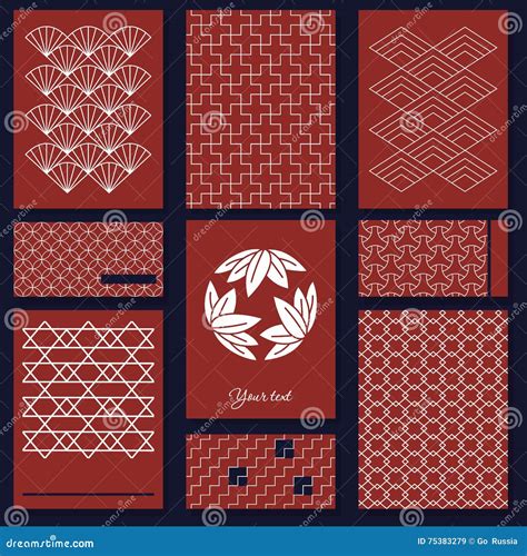 Japanese Sashiko Ornaments Set Seamless Patterns Cartoon Vector 106226815