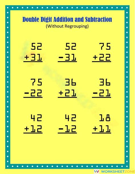 Double Digit Addition And Subtraction Set 5 Worksheet
