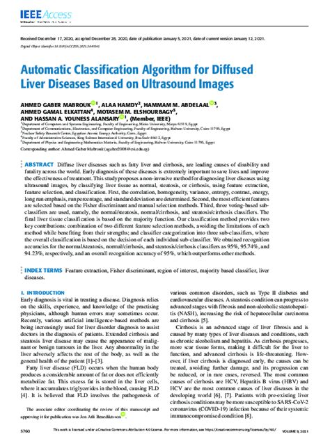 Pdf Automatic Classification Algorithm For Diffused Liver Diseases Based On Ultrasound Images