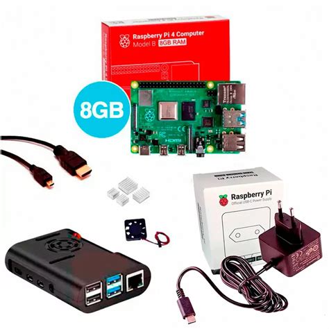 Kit Raspberry Pi 4 8gb C Case Cooler Fonte Oficial E Dissipadores Na