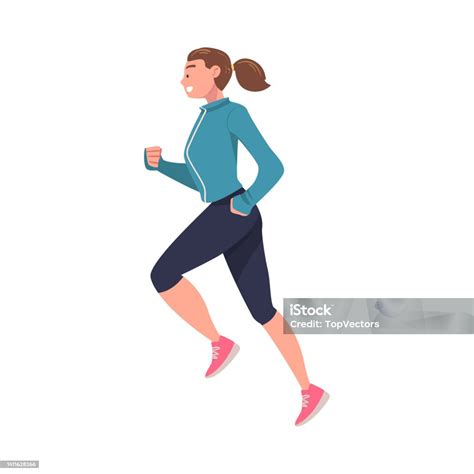 스포츠웨어에서 달리는 여성 캐릭터 및 스포츠 훈련 및 운동에 종사하는 트레이너 벡터 일러스트 레이 션 달리기 선수에 대한 스톡