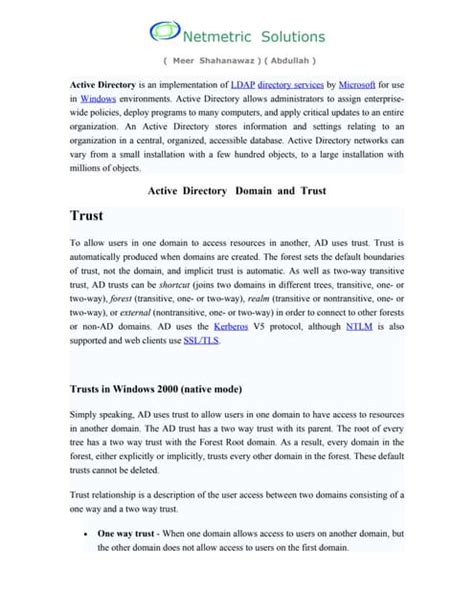 Active Directory Domain And Trust Doc Operating Systems Computer Software And Applications
