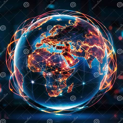 A World Map Glowing With Blue And Orange Points Of Light