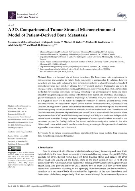 Pdf A 3d Compartmental Tumor Stromal Microenvironment Model Of Patient Derived Bone Metastasis