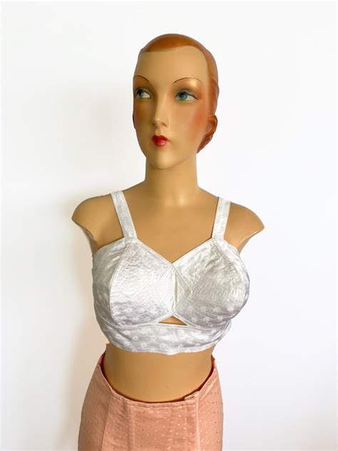 1950s Nos White Satin Bullet Bra Gem