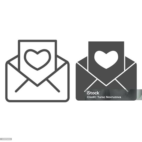 인사말 및 봉투 라인과 단색 아이콘입니다 하트 기호와 편지와 발렌타인 카드 흰색 배경에 윤곽 스타일 그림 모바일 개념 웹 디자인에 대한 사랑 휴가 기호 벡터 그래픽 개념에