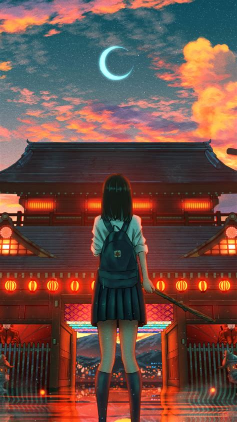 Anime Girl Student Sunset Sky 4k 2500j Wallpaper 4k Hd