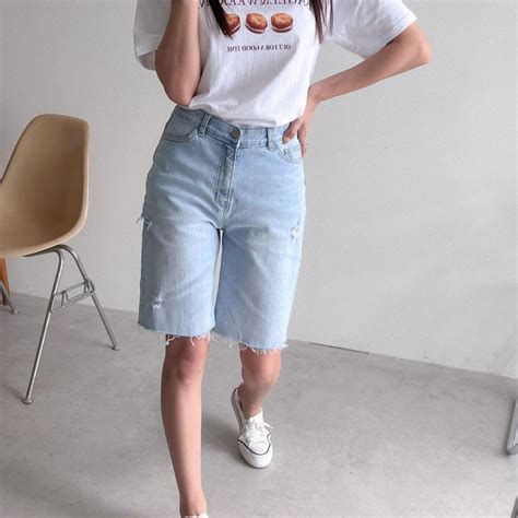 여자 연청바지 수술 스크래치 일자핏 여름 청반바지