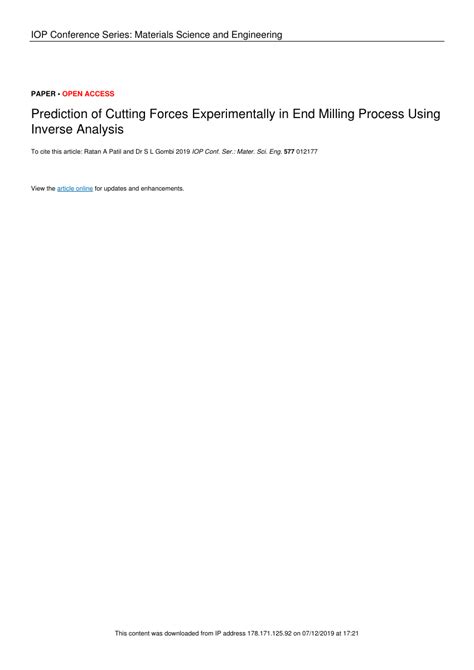 Pdf Prediction Of Cutting Forces Experimentally In End Milling Process Using Inverse Analysis