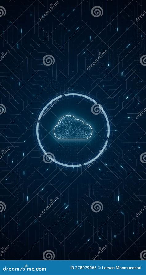 Blue Digital Cloud Computing Logo And Futuristic Technotogy Circle Hud With Circuit Board And