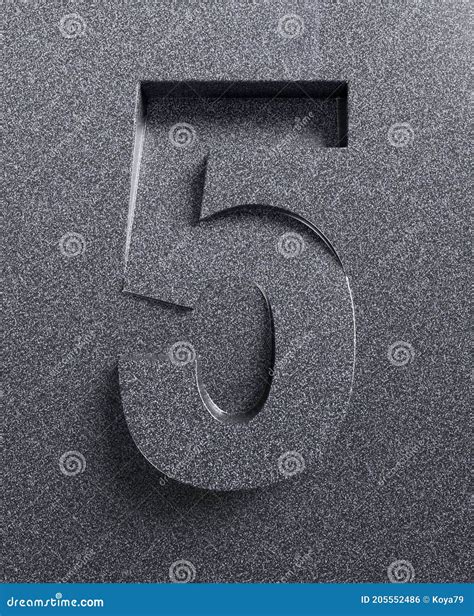 Slanted 3d Font Engraved And Extruded From The Surface Number 5 Stock