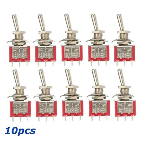 10pcs Red Toggle Switch DPDT On Off On 6 PINs 3 Position 5A 120Vac 2A 250Vac Miniature Toggle