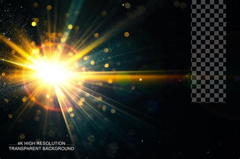 태양 렌즈 플레어 투명한 배경에 대한 빛 효과 프리미엄 Ai 생성 Psd