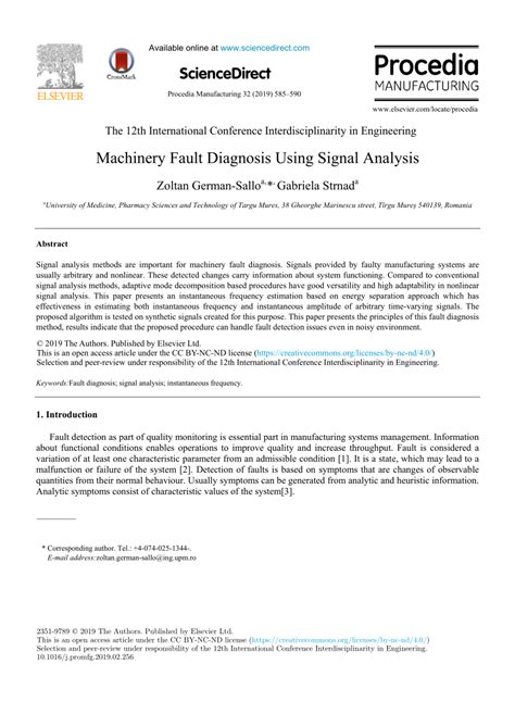 PDF Machinery Fault Diagnosis Using Signal Analysis