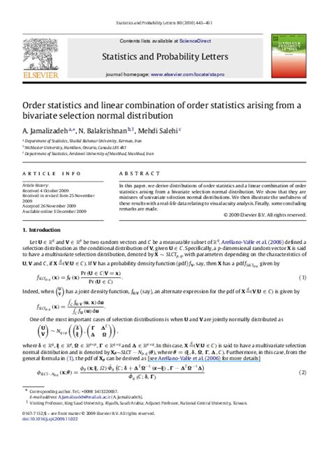 Pdf Order Statistics And Linear Combination Of Order Statistics Arising From A Bivariate