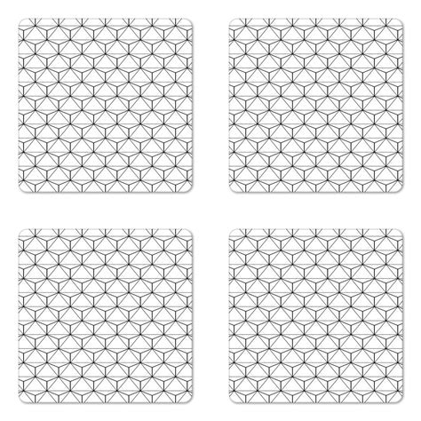 Geometric Coaster Set Of 4 Abstract Lines Charcoal Grey Colored Striped Image With Hexagonal
