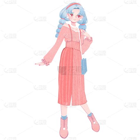 手绘 姐妹人物贴纸 粉裙子女孩