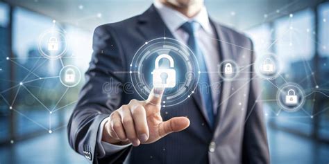Businessman Touching Digital Lock Icon Security Network Cyber Security Data Protection