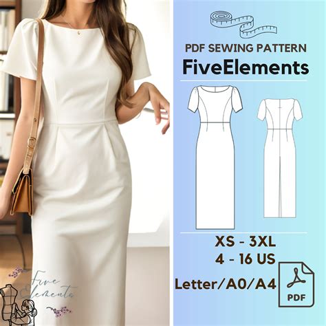 Women Casual Linen Dress Pdf Sewing Pattern Simple Short Sleeve Dress