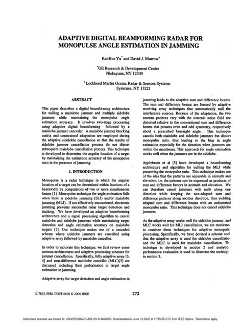Adaptive Digital Beamforming Radar For Monopulse Angle Estimation In