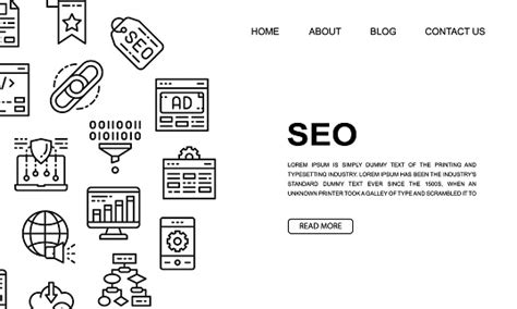 라인 스타일의 Seo 방문 페이지 템플릿 책갈피 호스팅 하이퍼 링크 광고 웹 페이지 디자인을위한 데이터 전송 일러스트 디자인