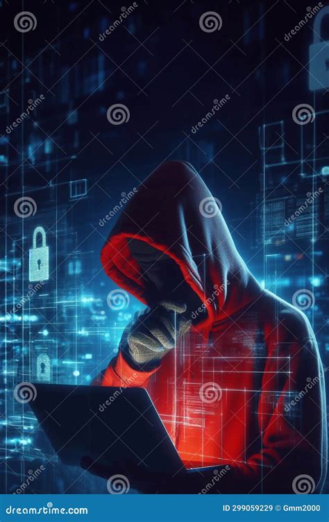 Hacker In Mysterious Looking Hood Is Using Hologram Graphics Network