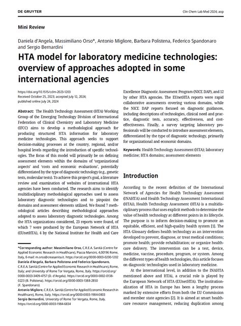 Hta Model For Laboratory Medicine Technologies Overview Of Approaches