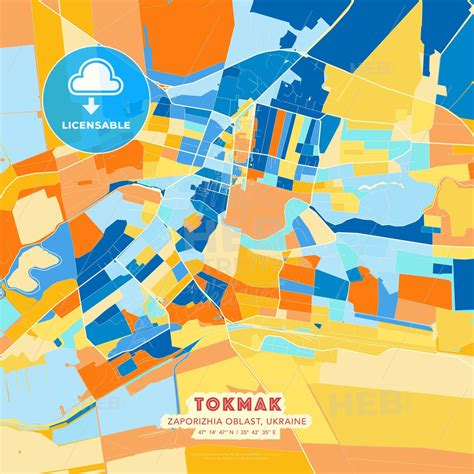 Tokmak Zaporizhia Oblast Ukraine Blue And Orange Vector Art Map