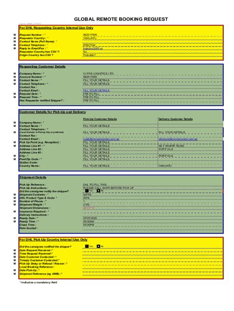 Fillable Online Dhl Pick Up Request Form Fr8 Logistics Fax Email Print Pdffiller