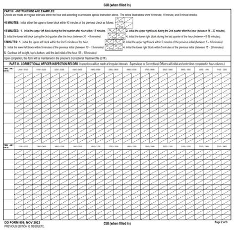 Dd Form 509 Inspection Record Of Prisoner In Segregation Dd Forms