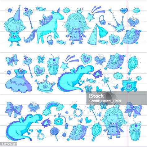 유니콘 드래곤 소녀 벽지 아기 샤워 초대장 유치원 유치원 보육 생일 학교 파티 귀여운 공주 아이콘 설정 2 3 살에 대한 스톡 벡터 아트 및 기타 이미지 Istock