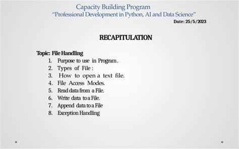 Recapitulation Pythom Numpy Day 5pptx Free Download