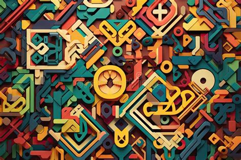 Pattern Of Interlocking Geometric Shapes And Letters Stock Illustration