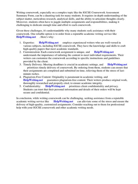 Igcse Coursework Assessment Summary Form Pdf Outsourcing Economies