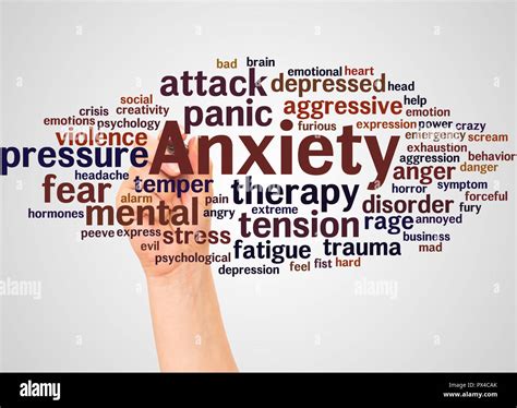 Anxiety Word Cloud And Hand With Marker Concept On Gradient Background