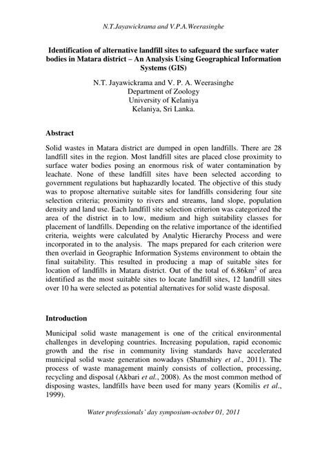 Pdf Gis‐ahp Integrated Approach For Optimized Landfill Site Selection