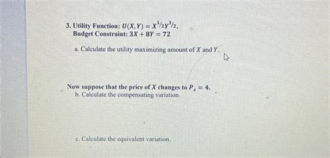 3 Utility Function U X Y X1 2y1 2 Budget