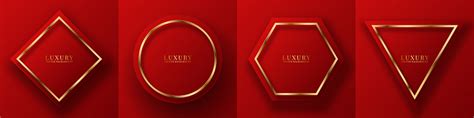 3d 레드 럭셔리 추상 배경 세트입니다 황금 선은 밝은 공간에 장식 효과를 줍니다 기하학적 형상 번들 골드 색상의 우아한 프레임 웹 배너 전단지 카드 또는 브로셔 표지에