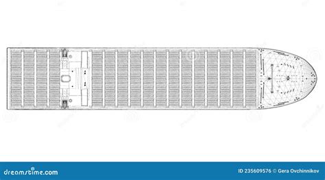 Large Ship Wireframe With Containers From Black Lines Isolated On White Background View From