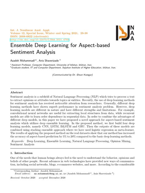 Ensemble Deep Learning For Aspect Based Sentiment Analysis Pdf Deep Learning Artificial